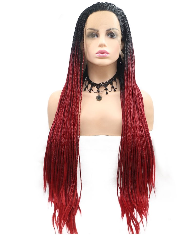 Invisilace Ombre Red Braided Synthetic Lace Front Wigs - Invisilacewig.com