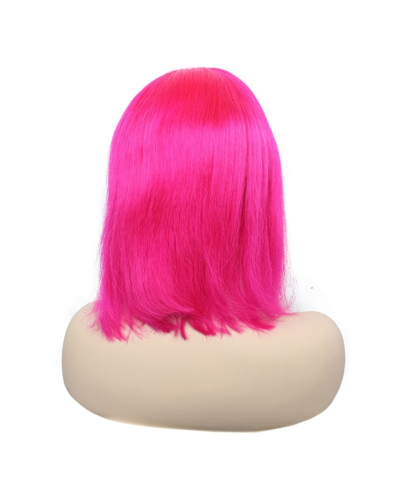Neon Pink Lace Frontal Wigs Human Hair Bob Wig 130% Density ...