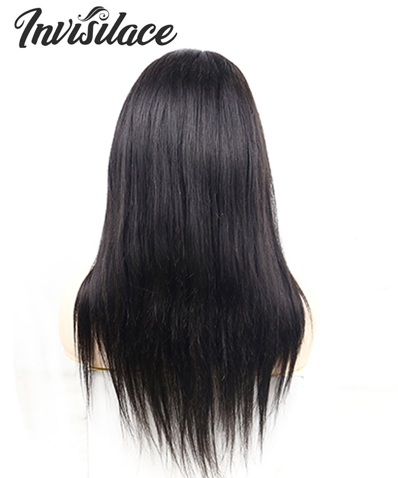 Natural Black Straight Transparent Full Lace Human Hair Wig 130% ...
